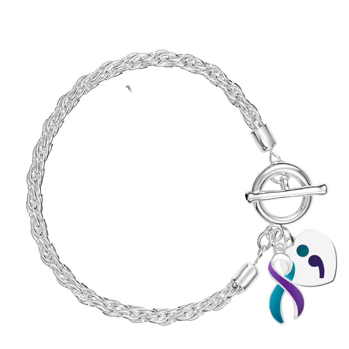 Semi Colon Suicide Awareness Teal & Purple Ribbon Bracelets in Bulk ...